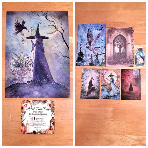 Giclee Fine Art Print Witch Raven Crow Black Bird Autumn Fall Autumn ...