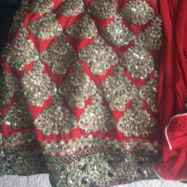 Formal Chiffon Green Mehndi Dress With Zardozi and Gotta Work, Brocade ...