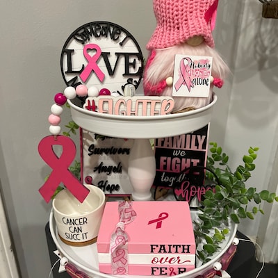 Breast Cancer Tiered Tray, Breast Cancer Decor, Cancer Tiered Tray ...