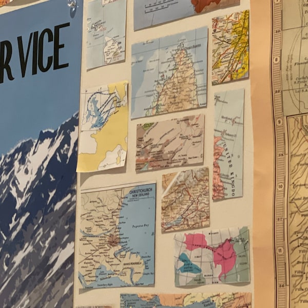 Vintage Map Scrap Pieces, Geography Project, Scrapbook Map, Ephemera ...