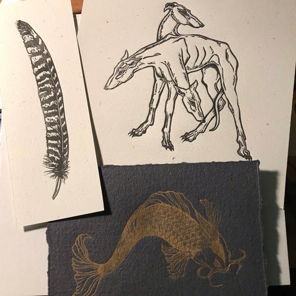 Fish Mini-print Pack. Five Different Linocut Fish Prints on Heavyweight ...