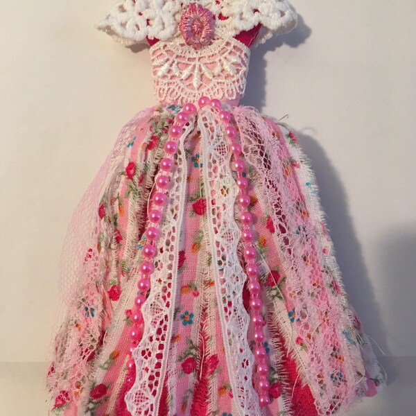 DIY KIT Art Dress Ornament, Tutorial Blue Coral Pink Rag Décor, Adult ...