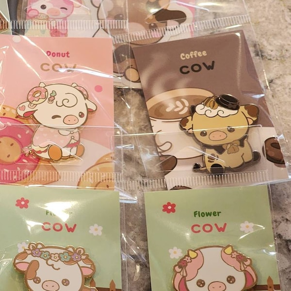 Pink Flower Cow Enamel Pin, Cute Pink Cow Pin, Kawaii Cow Pin, Cute ...