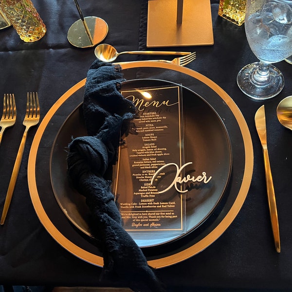 Gold Foil Acrylic Wedding Menu Card (4x9") Custom Event Decor, Luxury ...