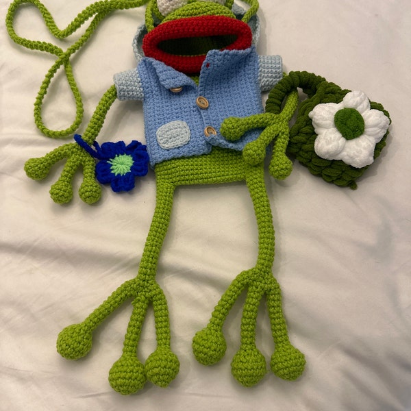 Crochet Frog Crossbody Bag|handmade Bag|knitted Froggy Bag|crochet ...