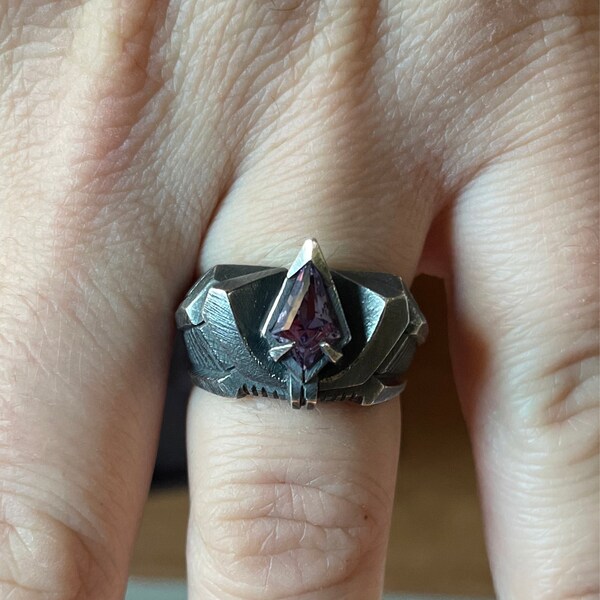 Men Futuristic Ring, Cyberpunk Ring, Dystopian Silver Ring "arrarus ...
