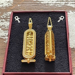 3 Sided Egyptian Name Necklace, Gold Cartouche Pendant With CZ ...