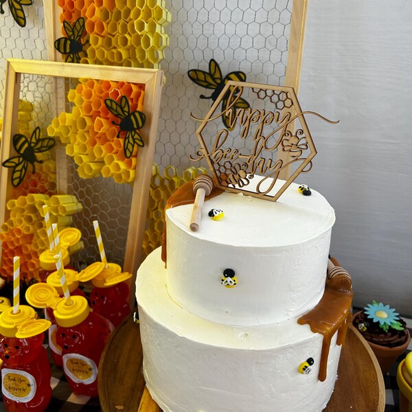Happy Bee-day Cake Topper Bubble Bee Birthday Cake Topper Bee Day Cake ...