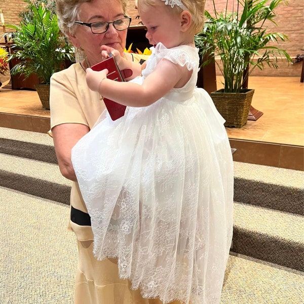 Sierra, Baby Girl Long Lace Dress, Silk Heirloom Gown, Ivory Couture ...
