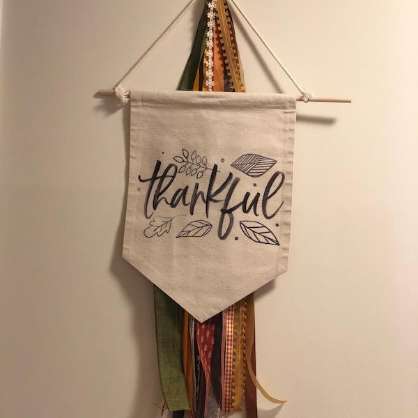 Thankful Hanging Wall Canvas Banner and Wall Decor, Autumn, Gift ...