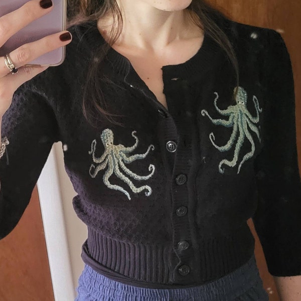 The Waltz of the Octopus Cropped Cardigan in Black Size S,M,L, XL, 2X ...