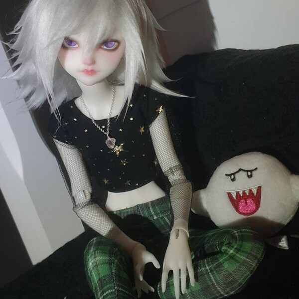 17cm Bjd Head Long Unicorn Mix, Violet Gray No Bangs Handmade Hand Dyed ...