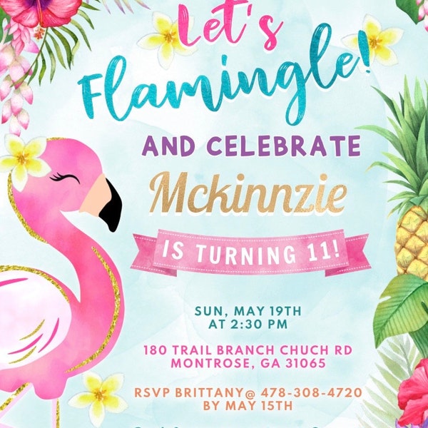 Digital and Printable Flamingo Birthday Party Invitation Flamingo Theme ...