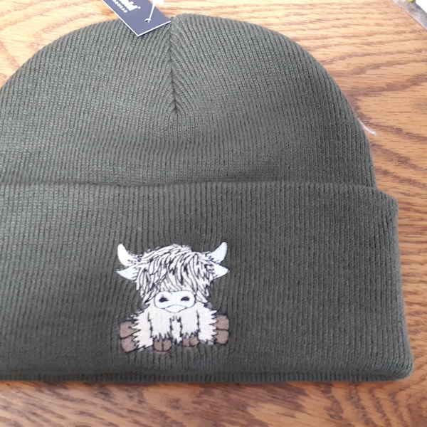Scottish Highland Cow Embroidered Beanie, Highland Cow Gifts Cow Lover ...