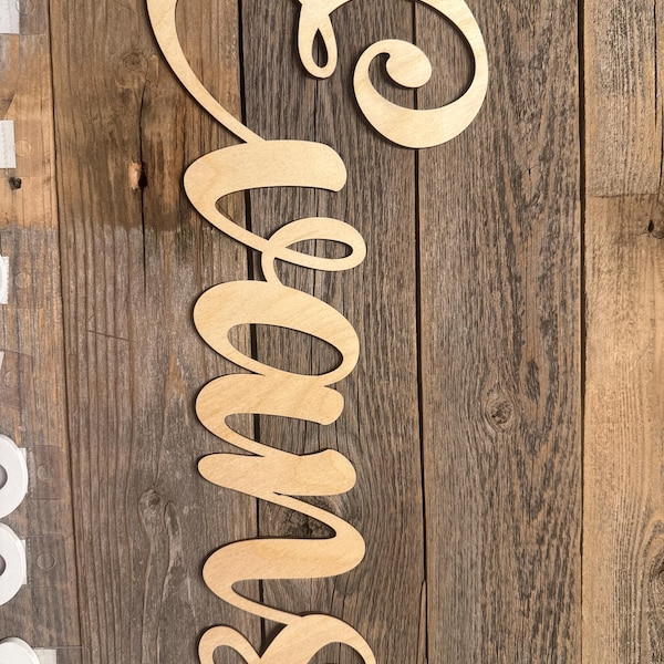 Custom Script Unfinished Wood Sign - Laser Cut Letters - Hanging Wall ...