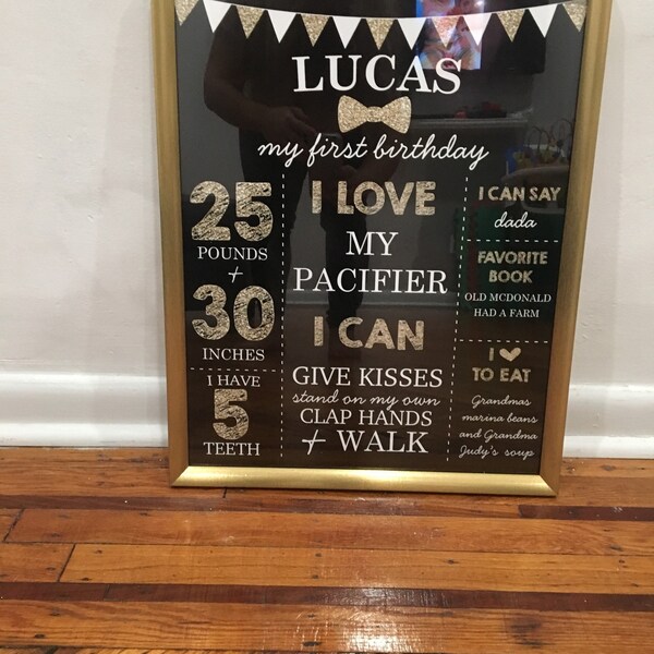 Printable Birthday Stats Board, Black and Gold Birthday Stats, Mr ...