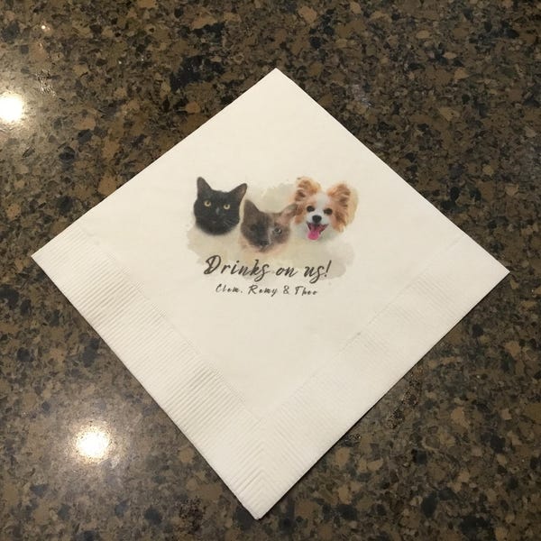 Full Color Personalized Pet Wedding Cocktail napkins Dog Wedding ...