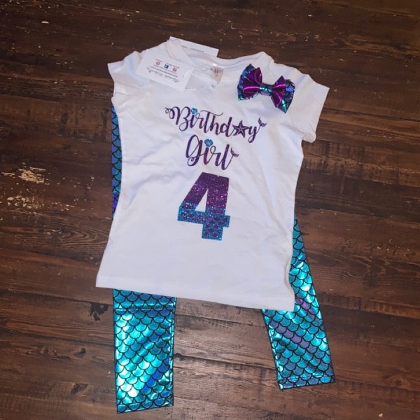 Mermaid Birthday Shirt Girls Utfit Set Personalized Glitter Bodysuit ...