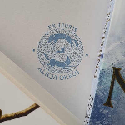 Custom Ex Libris Book Stamp, Two Swallow Birds & Sun Rays, Personalized ...