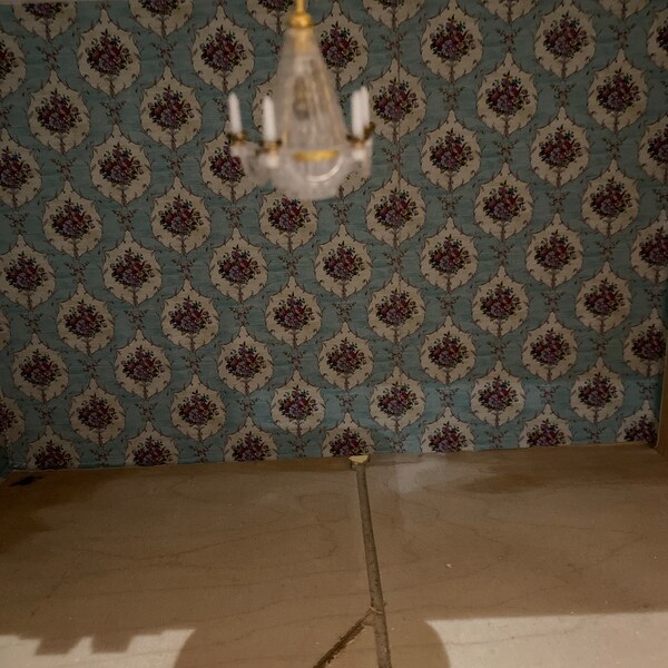 Dolls House Wallpaper 1/12th or 1/24th Scale Quality Paper Floral Blue ...