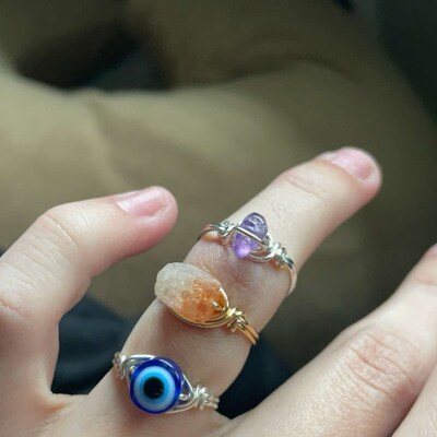 Buy 2 Get 1 Free Crystal Ring, Natural Gemstone Jewelry, Dainty Wire ...