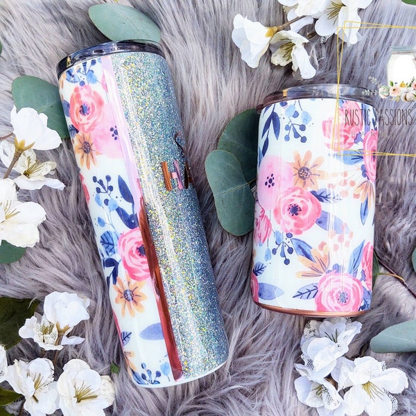 Watercolor Floral Digital Paper, Seamless Floral Pattern, Coral & Navy ...