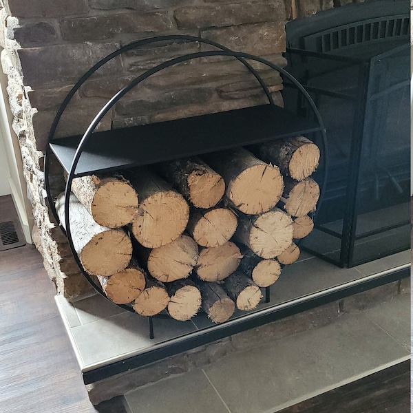 Round Log Holder // Minimalist Firewood Storage for Indoors or Outdoors ...