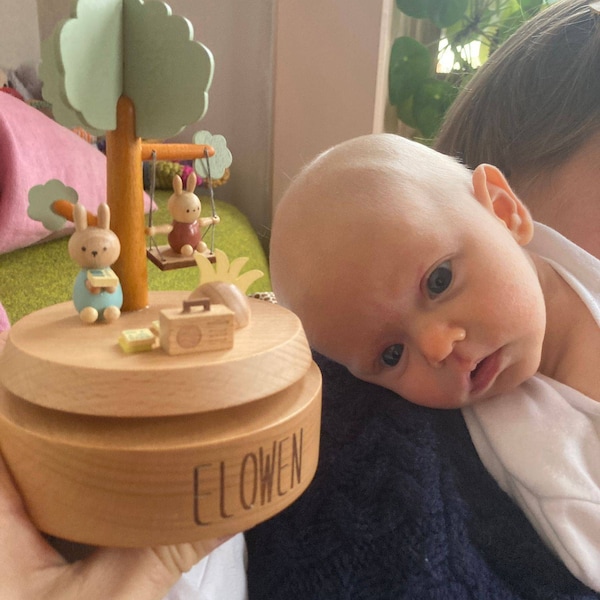 Personalized Wooden Bunny Music Box, Engraved Baby Shower Gift - Etsy