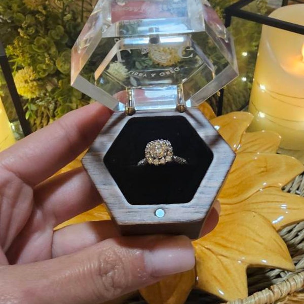 Hexagon Mini Flip Ring Box W Clear Acrylic Lid - Single Ring Engagement ...
