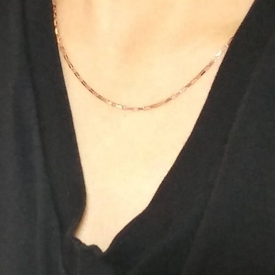 14K Gold Rectangle Box Chain Necklace, 1.35mm Tiny Link Gold Chain ...