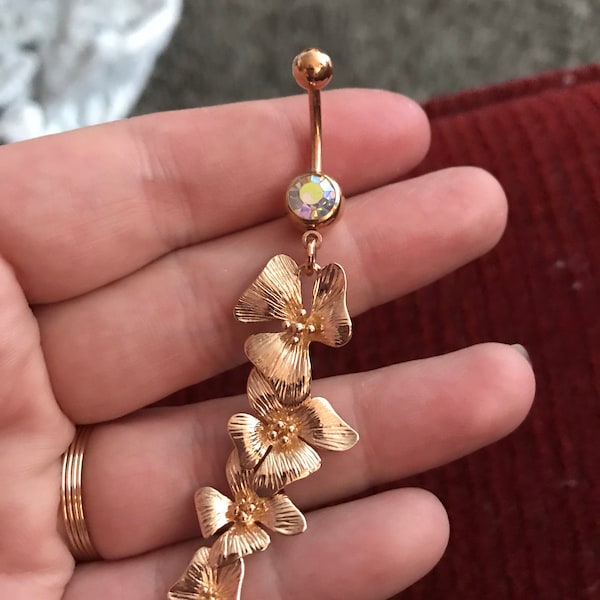 Gold Belly Ring Long Dangle Chain Yellow Crystal Belly Ring, Green ...