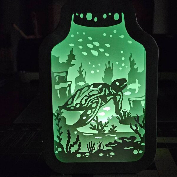 Sea Turtle Shadow Box - Papercut Sea Turtle Light Box - Paper Cut ...