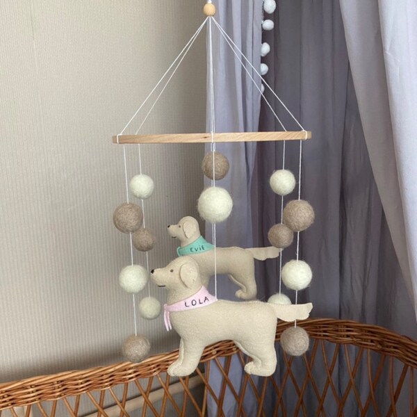 Dog Mobile for Nursery, Labrador, Golden Retriever Dog Baby Mobile ...