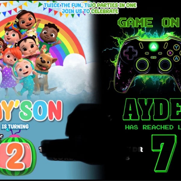 Editable Sibling Birthday Invitation: Double Theme Party (canva) - Etsy