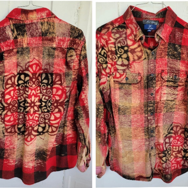 Bleached Heart Flannel Shirt for Valentine's Day | Upcycled Flannel ...