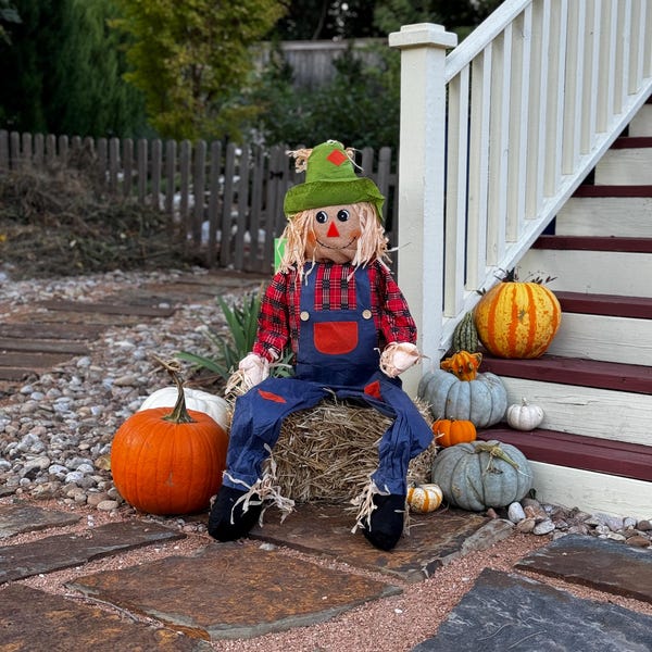 61 Large Sitting Scarecrow Cowboy Western Country Fall Outdoor ...