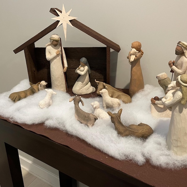 Rustic Handmade Western Red Cedar Wood Christmas Nativity Stable Manger ...