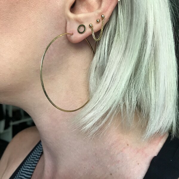 Brie Petite Teardrop Earrings With Natural Gemstones or Pearls, 1.5" Hammered Hoop Earrings, 14k ...