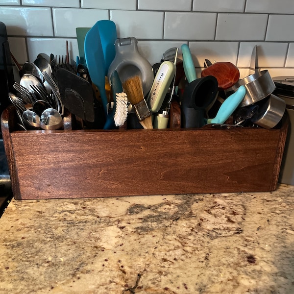 Handcrafted Wooden Utensil Holder - Utensil Caddy - Kitchen Organizer ...