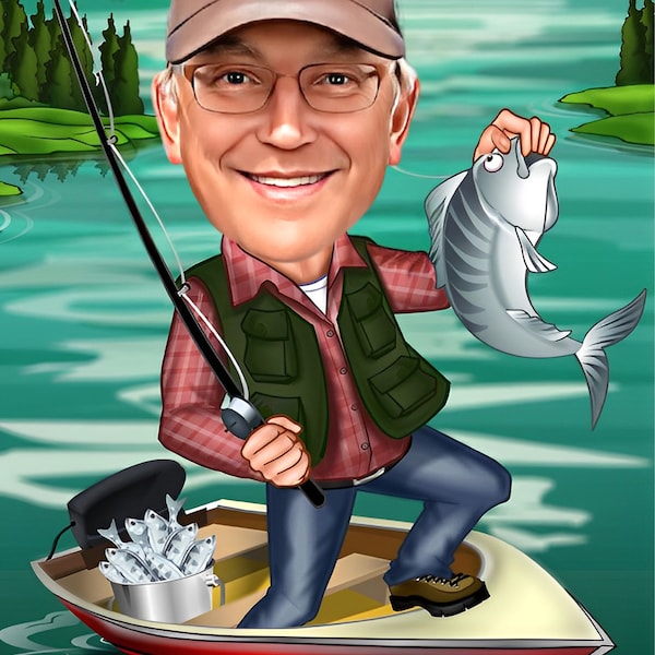 Custom Fisherman Cartoon Portrait, Gift for Fisher, Fisherman ...