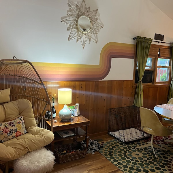 Wavy Retro Stipe Wall Decal - Colorful Rainbow Wall Art Sticker - Retro ...