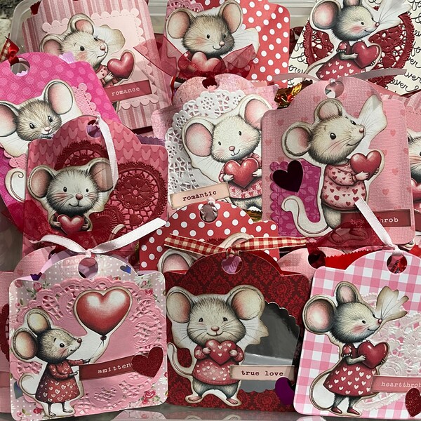 Valentine Mice Fussy Cuts, Valentines Animals, Junk Journal Kit, Junk ...