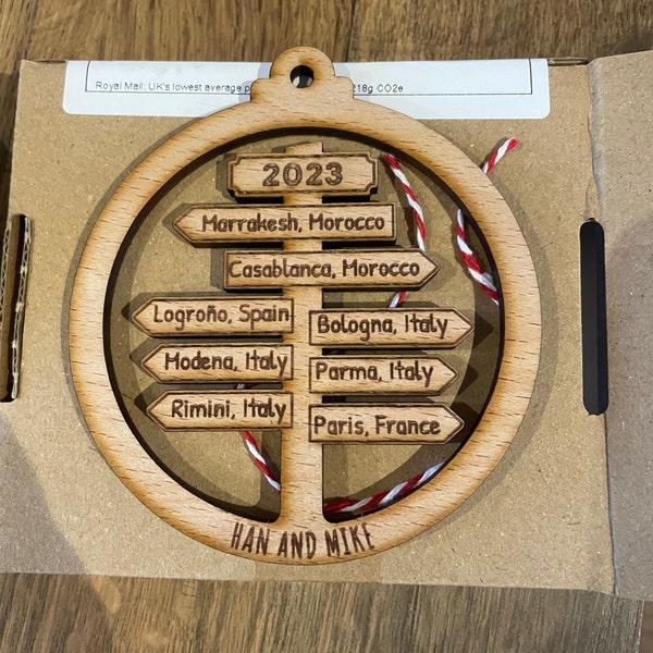 Personalised Travel Places Sign Post Bauble – Couple Christmas Ornament ...