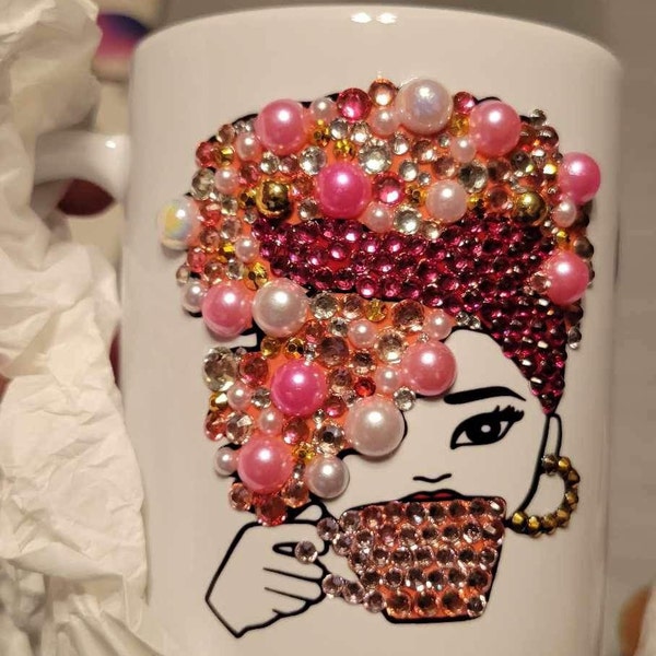 Mug, Bling Mug, Ceramic Mug, Rhinestone Mug, Resin Rhinestones, Coffee ...