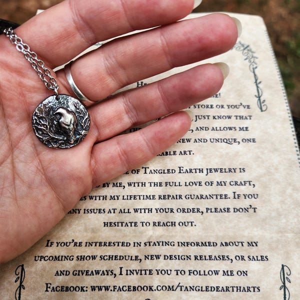 White Raven Necklace, Raven Pendant, Silver Bird Medallion - Etsy
