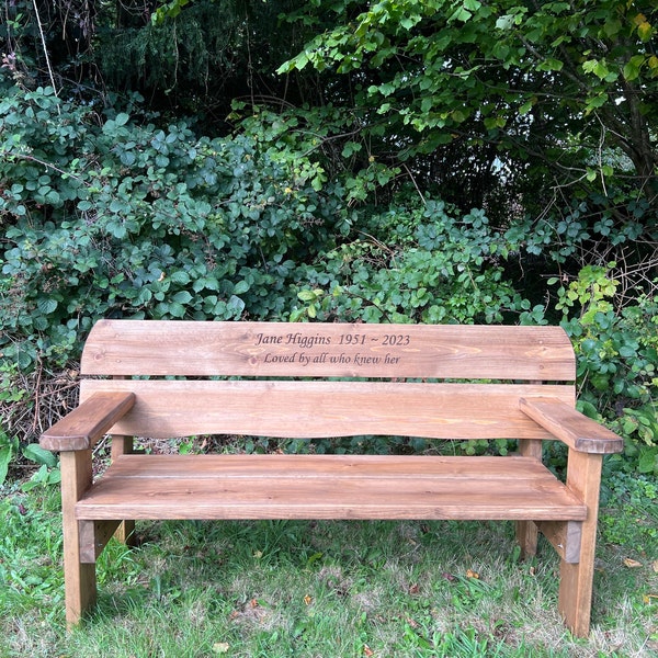 Quality Rustic Memorial Heavy Duty Personalised Garden Bench Built to ...