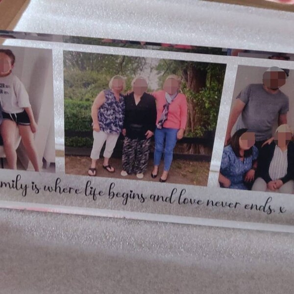 Personalised Triple Collage Family Photo Block Printed, Glass Like ...