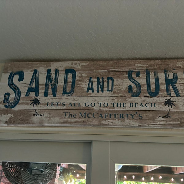 Coastal Sand and Surf Wall Decor, Rustic Chic Beach House Sign, Beach ...