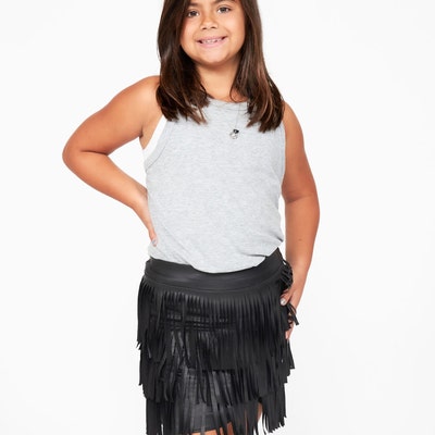 Girls Fringe Mini Skirtvegan Leather, Faux Suede, Lycra ...