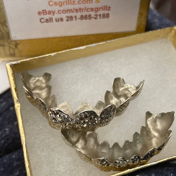 10K Solid White Gold Custom Fit Princess Diamond Cut Grill Gold Teeth ...